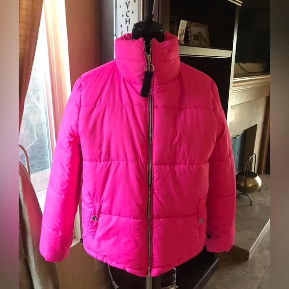New Look | Jackets & Coats | New Look Puff Jacket Hot Pink Neon Pink ...